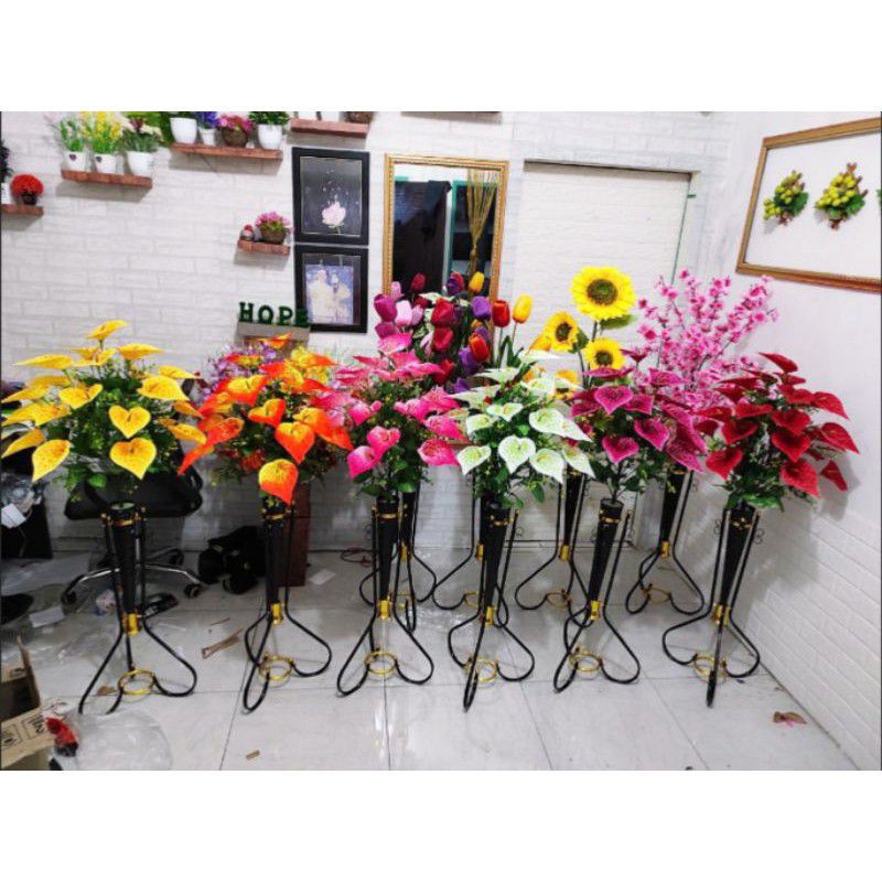 Jual 1set ARON PANDA BUNGA HIAS BUNGA POJOK DEKORASI POT BESI KERUCUT ...