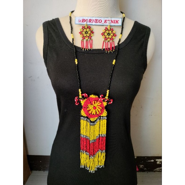 Jual satu set kalung dan anting manik manik etnik dayak aksesoris etnik ...