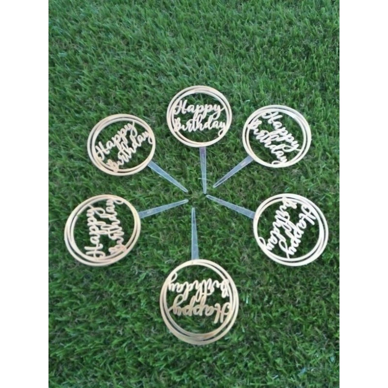 Jual topper akrilik bulat hbd gold | Shopee Indonesia