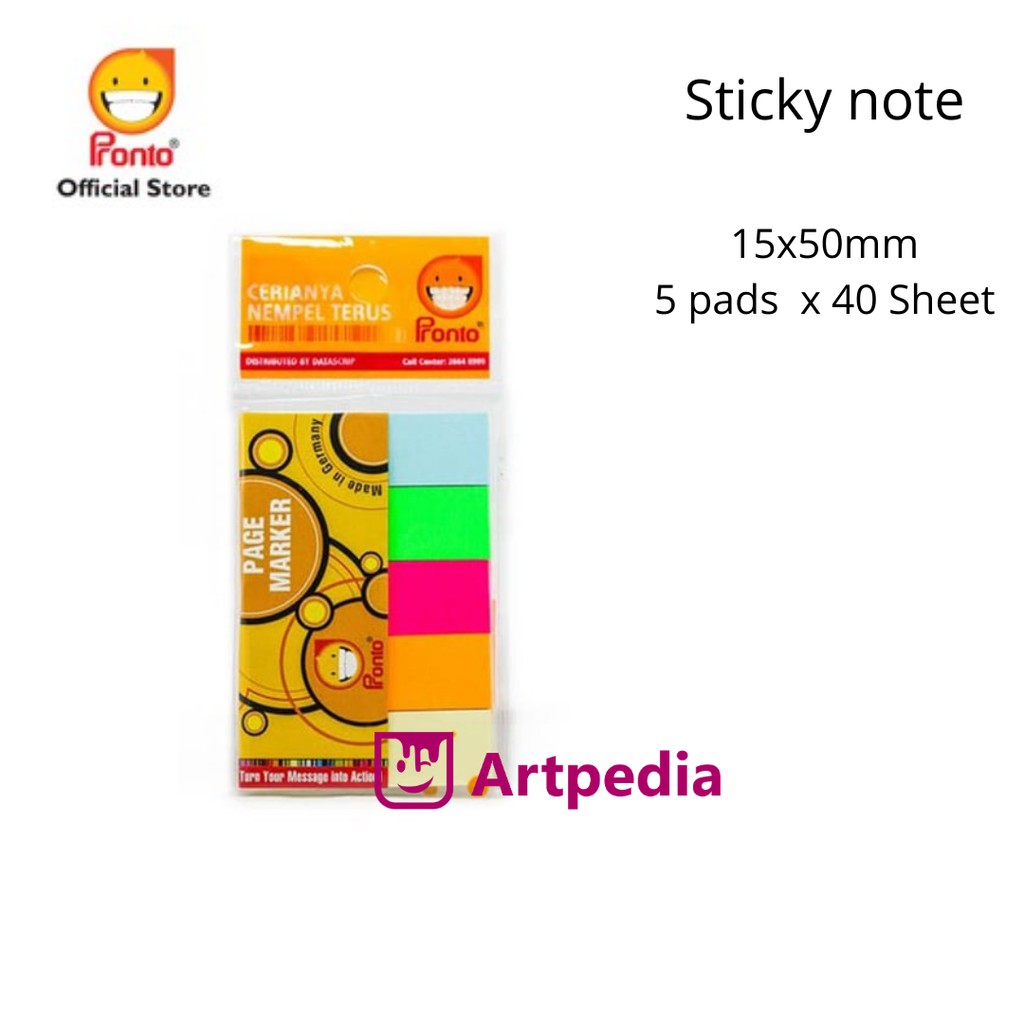 Jual Pronto Stick Note Page Marker 5 warna - 5 pads x 40sheet - sticky ...