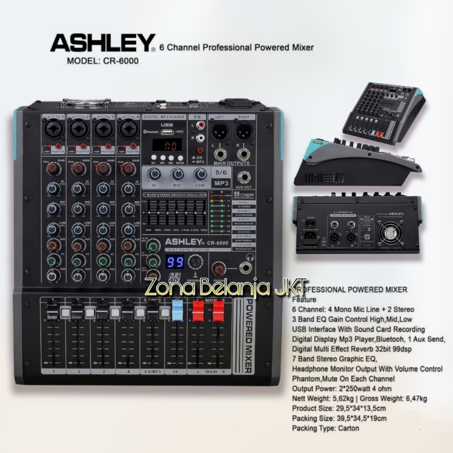 Jual Power Mixer ASHLEY CR 6000 CR6000 6 Channel Original | Shopee Indonesia