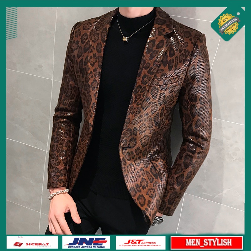 Jual Blazer Pria Casual Premium Leopard Print Blazers Mens Red Leopard ...