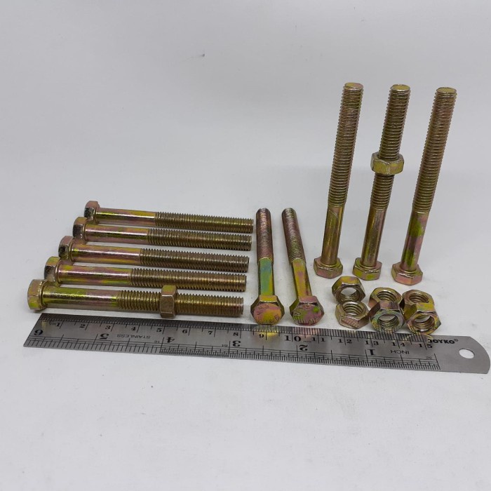 Jual M8X80 (8 CM) BAUT MUR HEXAGON KUNING HALF DRAT BMK M8 X 80 PANJANG 8 CM DIAMETER BODY 8MM ...