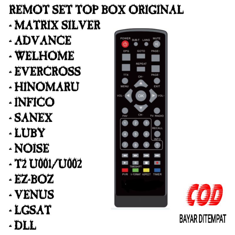 Jual Remot Set Top Box STB Luby Evercross Noise Infico Advance Welhome ...
