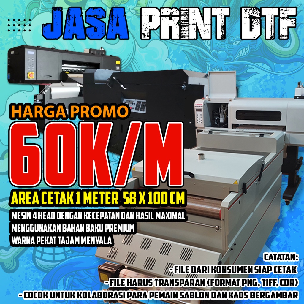 Jual Print DTF Meteran Siap Press | Cetak Sablon Satuan DTF 58 x 100 cm | Shopee Indonesia