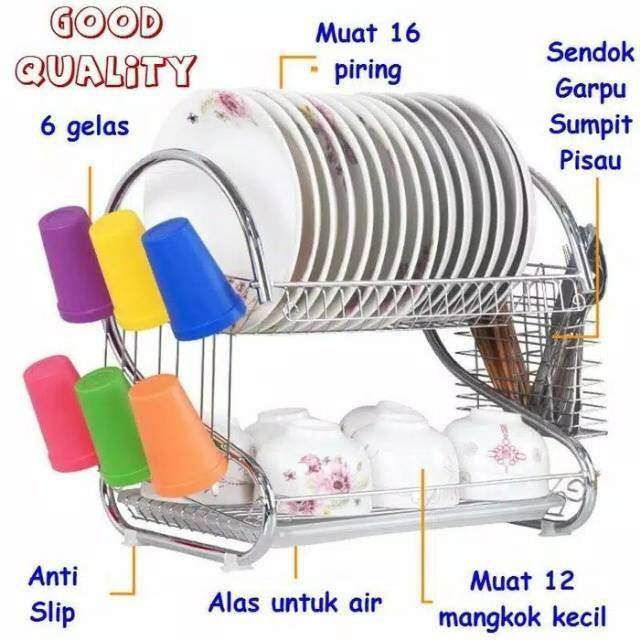 Jual Rak Piring Stainless 2 Tingkat Anti Slip dan Anti Karat Desain ...
