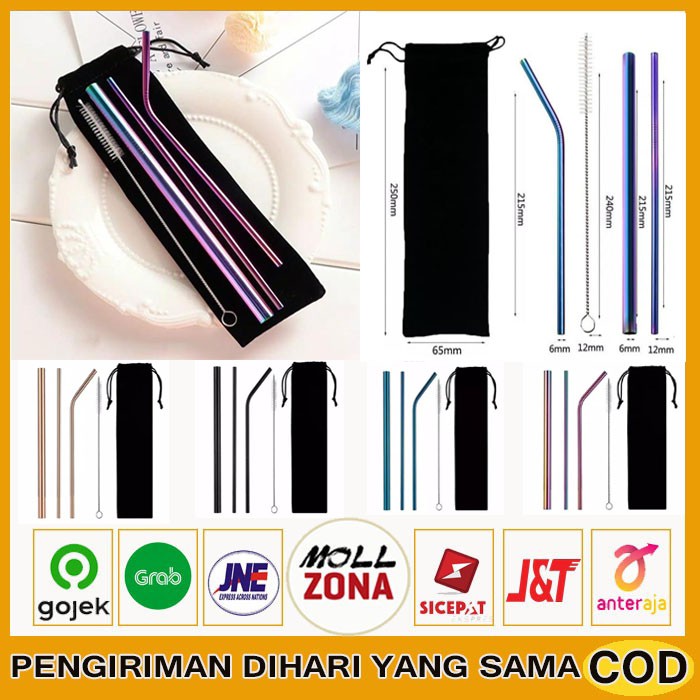Jual SEDOTAN STAINLESS STRAW BESI METAL BUBBLE PAKET SET 5 FOOD GRADE ...