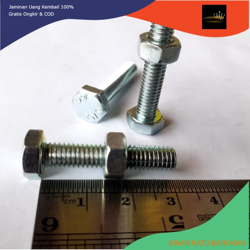 Jual BAUT MUR PUTIH M6 X 30 / BMP M6X30 / BAUT M6X30 PUTIH BMP M6 X 30 KUNCI 10 PANJANG 3CM 3 CM ...