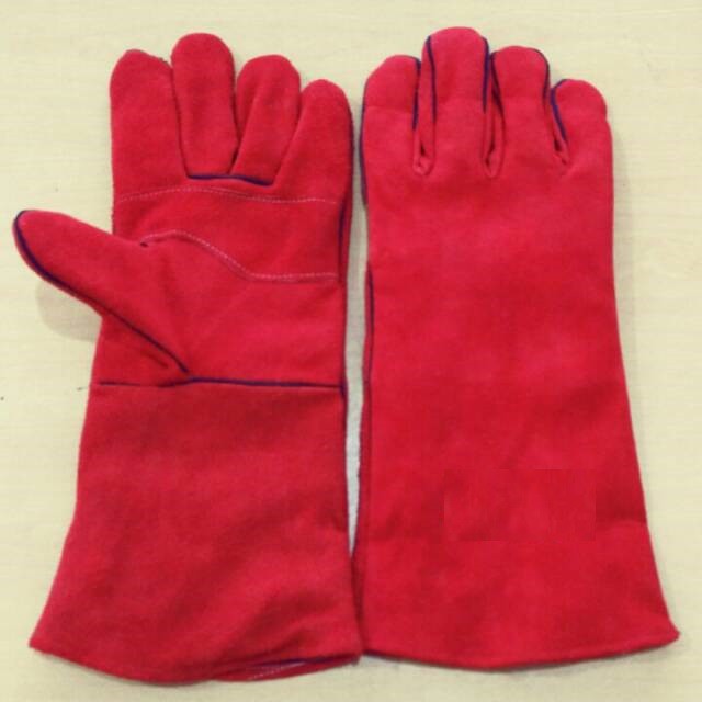 Jual Sarung Tangan Las Kulit Merah 14 inch / Sarung Tangan Kulit ...