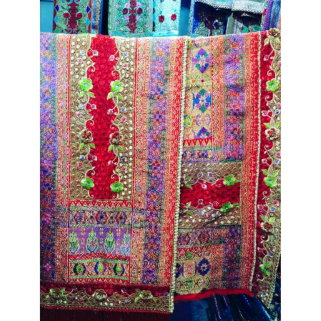 Jual Songket tenun asli Palembang lepus kristal multi warna full bordir ...
