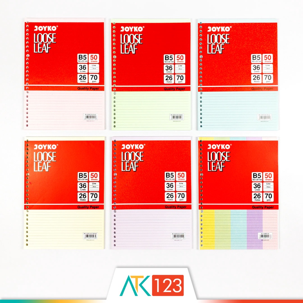 Jual Isi / Refill Kertas Binder / Loose Leaf Warna / Color B5 , 26 Holes isi 50 Lembar Joyko ...