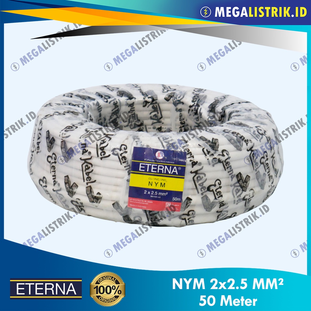 Jual ETERNA NYM 2X2.5 ( 50 METER ) / KABEL LISTRIK PUTIH KAWAT TEMBAGA 2 X 2.5 MM / 2X2,5 / 2 X ...