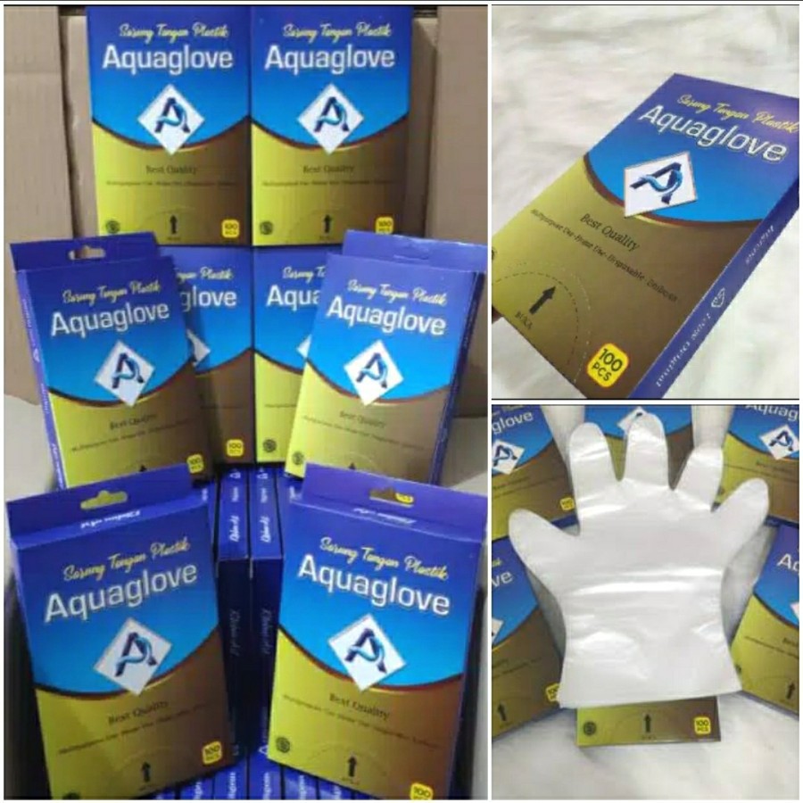 Jual Sarung Tangan Plastik Aquaglove Box isi 100 | Shopee Indonesia