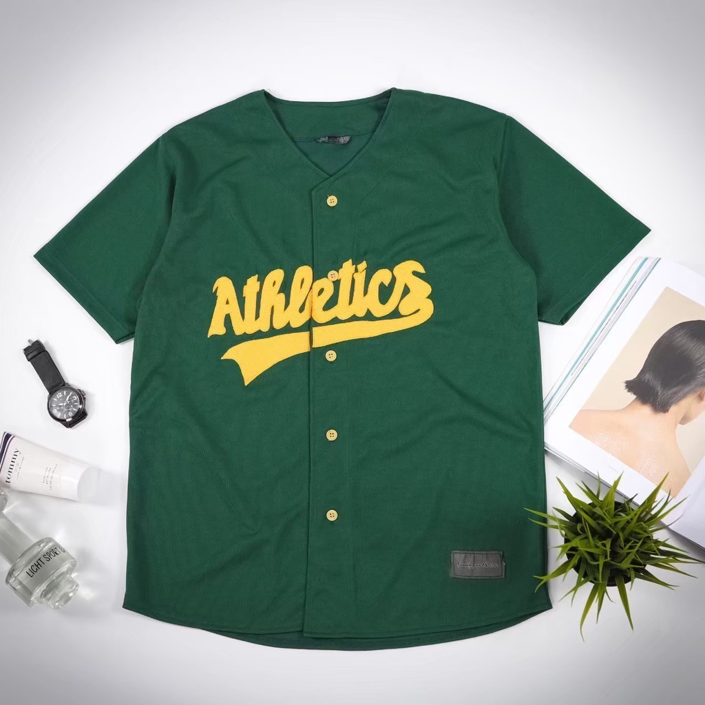 Jual kaos Jersey baseball ATHLETICS ijo botol / baju baseball unisex ...