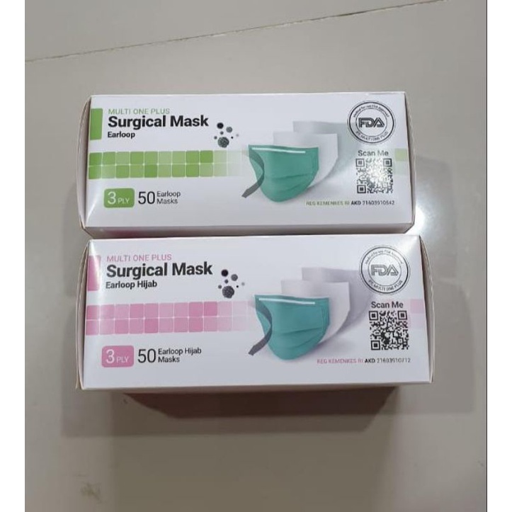 Jual Multi One Plus Surgical Mask Earloop Headloop hijab 3ply 50pcs ...