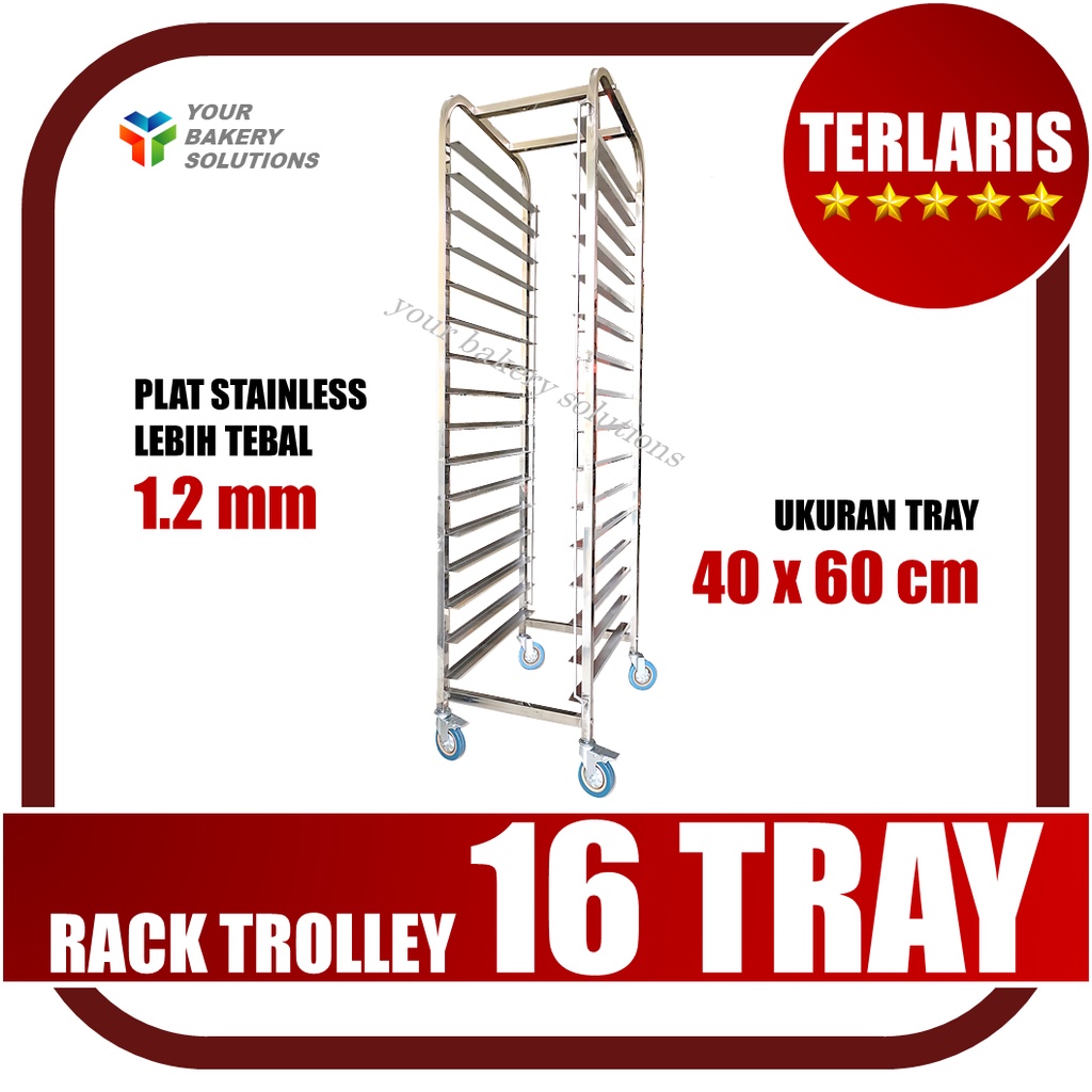 Jual Rack Trolley / Rak Troli 16 Tray Knockdown Stainless Steel Tebal ...