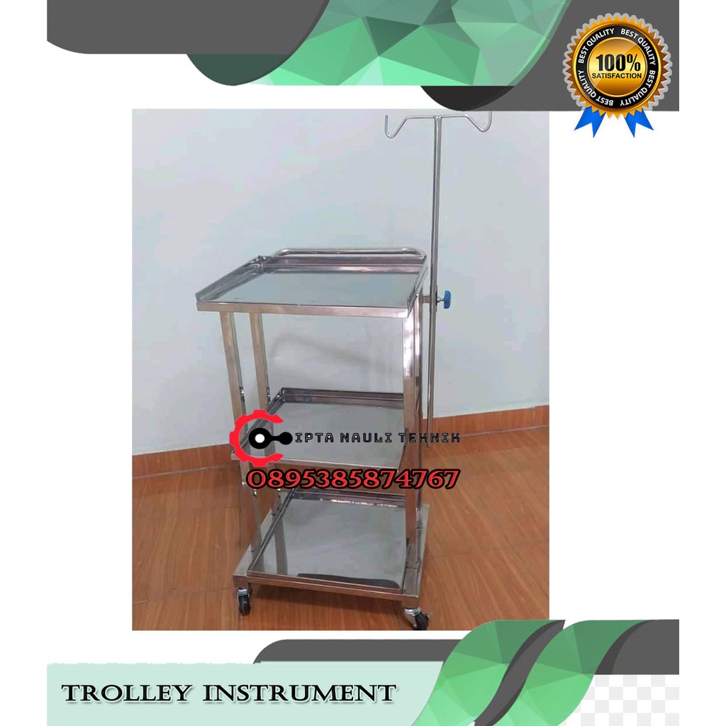 Jual Troley Intrument - Troli Instrumen Stainless 3 Susun + Tiang Infus ...