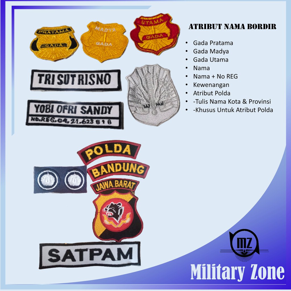Jual BORDIR NAMA GADA PRATAMA MADYA UTAMA KEWENANGAN ATRIBUT POLDA BAJU ...