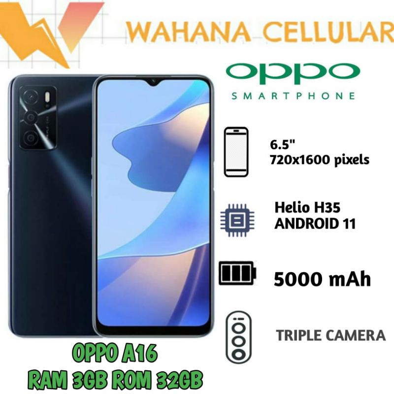 Jual HP OPPO A16 3/32 GB - OPO A16 RAM 3GB ROM 32GB GARANSI RESMI HITAM ...