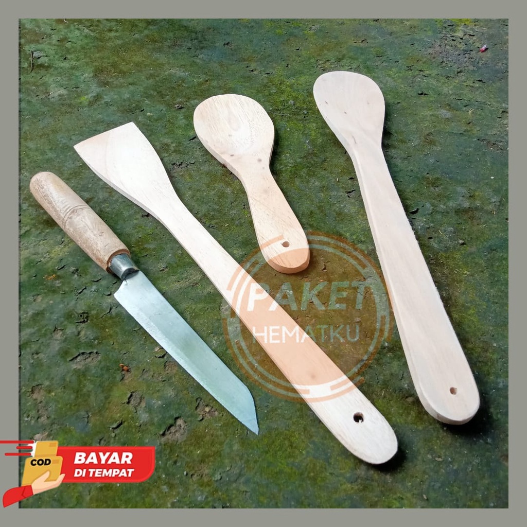 Jual SET SPATULA ISI 3 PCS SUTIL CENTONG KAYU DAN PISAU DAPUR GAGANG ...