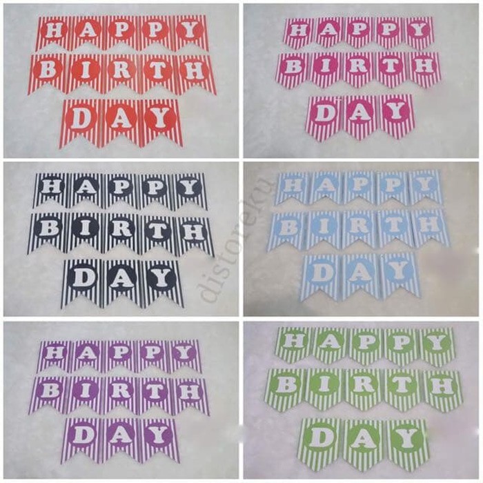 Jual Banner Bunting Tulisan HBD Banners Flag Segilima Polkadot Hiasan ...
