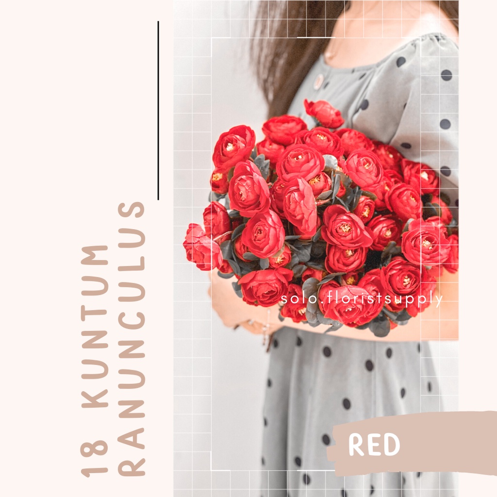 Jual 18 KUNTUM RANUNCULUS MIX COLOR mawar bulat rose artificial flower ...