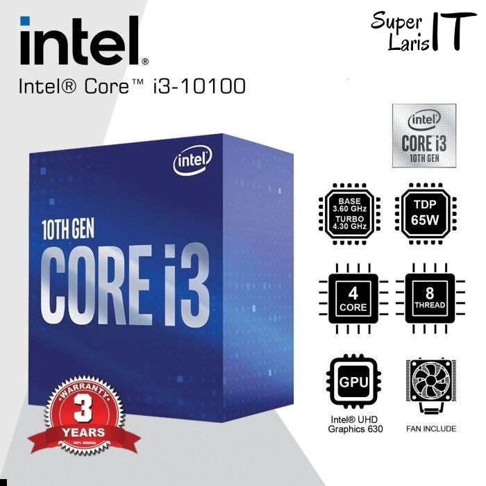 Jual Processor Intel Core i3 10100 3.6GHz 4core LGA 1200 BOX Garansi ...