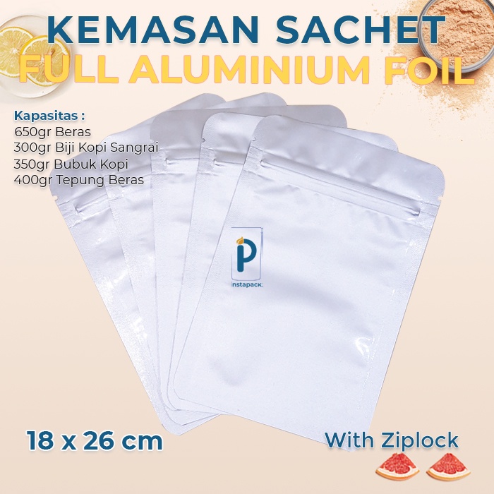 Jual Kemasan Full Aluminium Foil Sachet 18cm X 26cm Full Aluminium ...