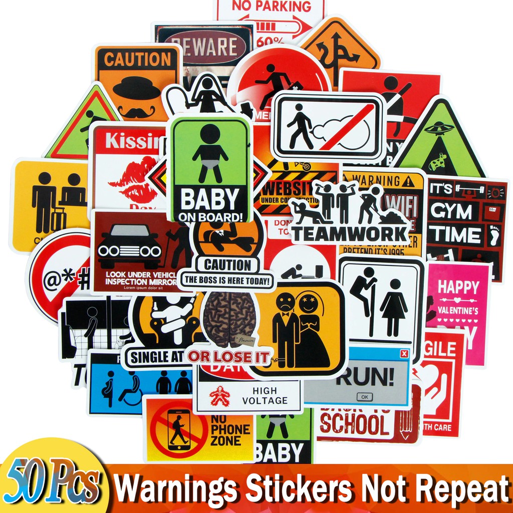 Jual IMPORT 50 Pcs Warning Signs Stickers for Laptop Motorcycle Luggage ...