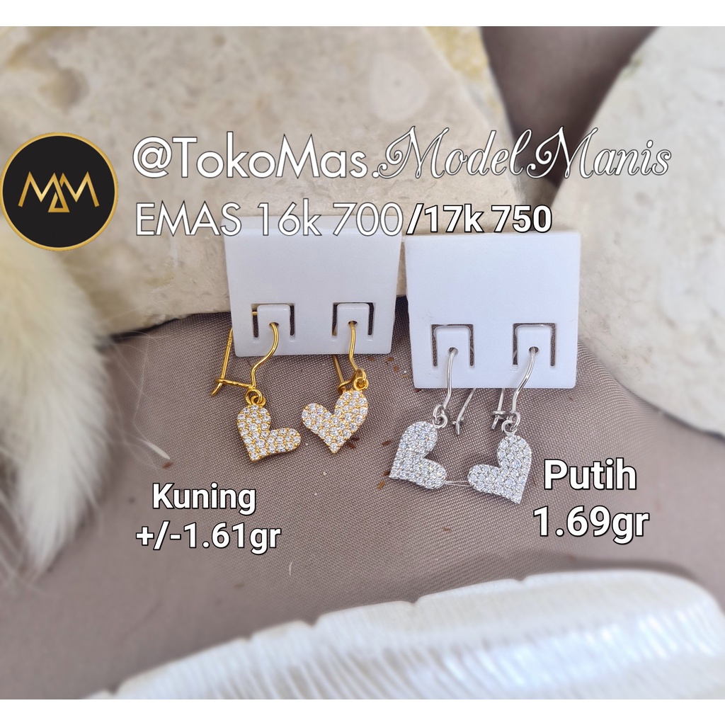 Jual Anting Daisy Gantung Love emas putih 750 17k emas kuning 700 16k ...