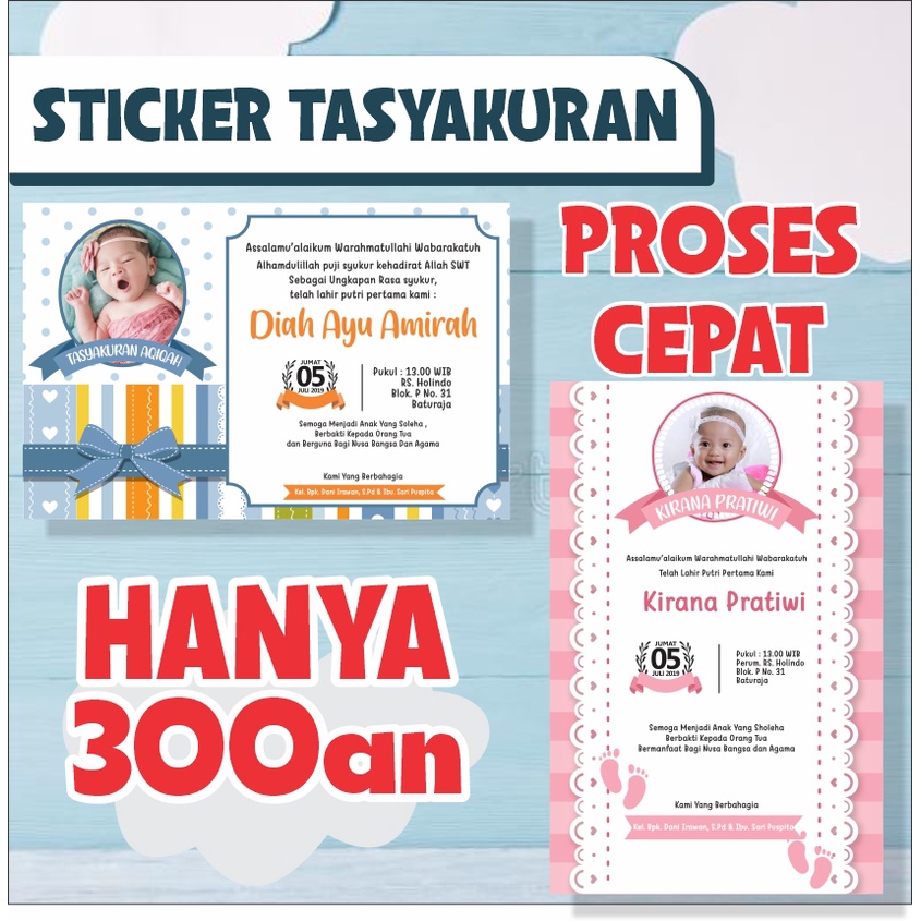 Jual CETAK STICKER UNDANGAN TASYAKURAN AQIQAH KELAHIRAN PUPUT PUSAR ...
