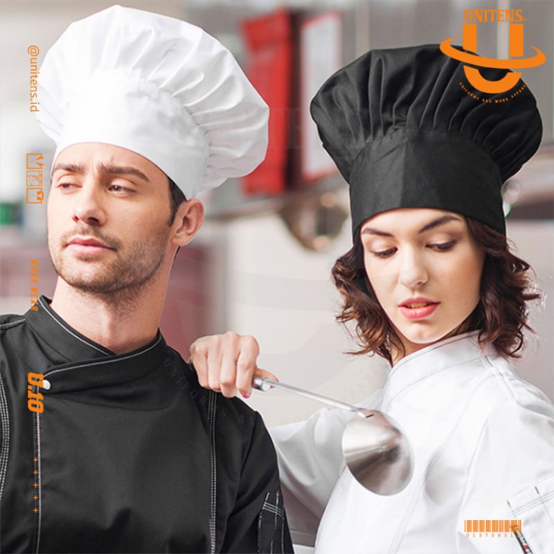 Jual UNITENS Chef Hats Premium Drill TR Topi Koki Hotel Unisex ...