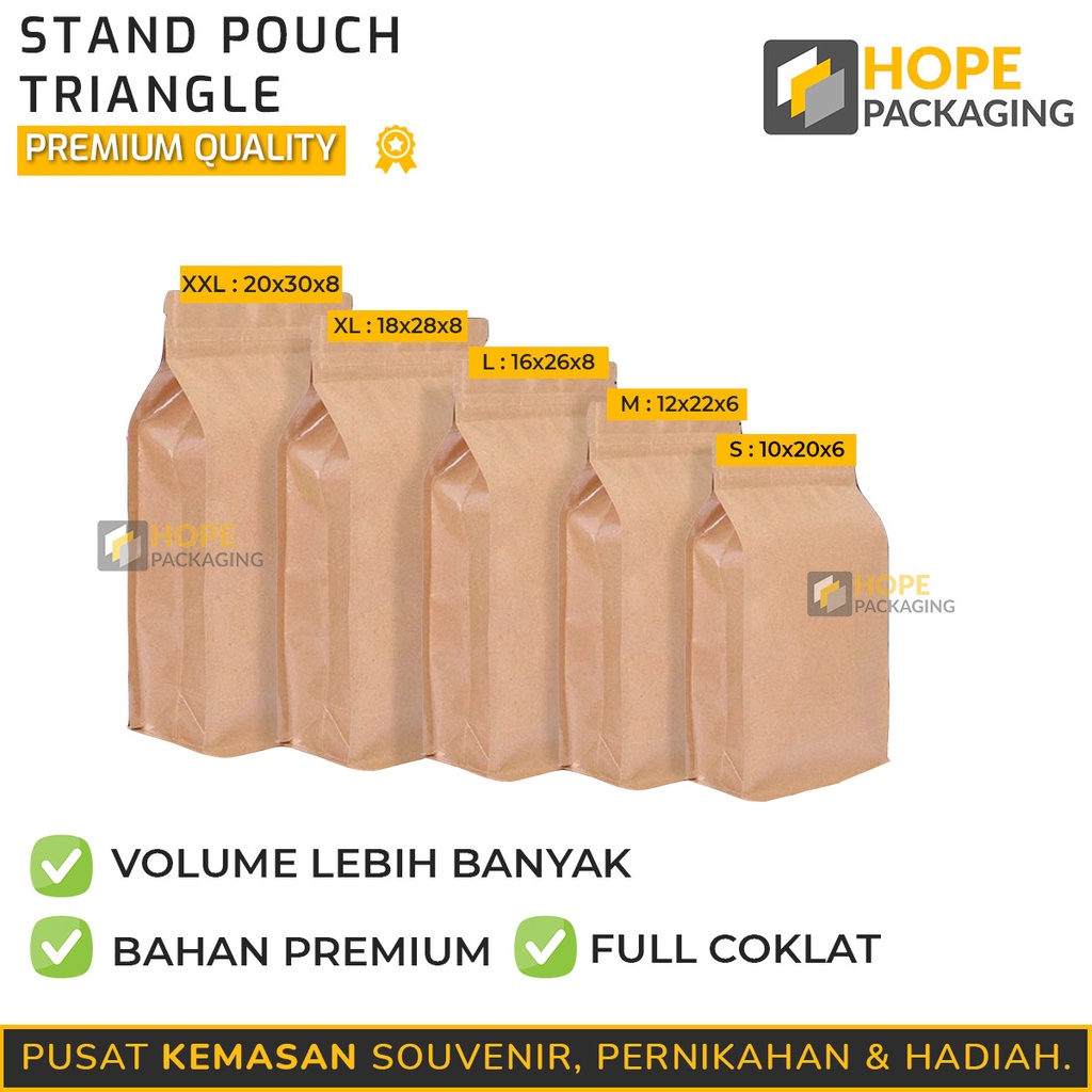 Jual Standing Pouch Kraft Triangle Paper Coklat / Ziplock Delkochoice ...