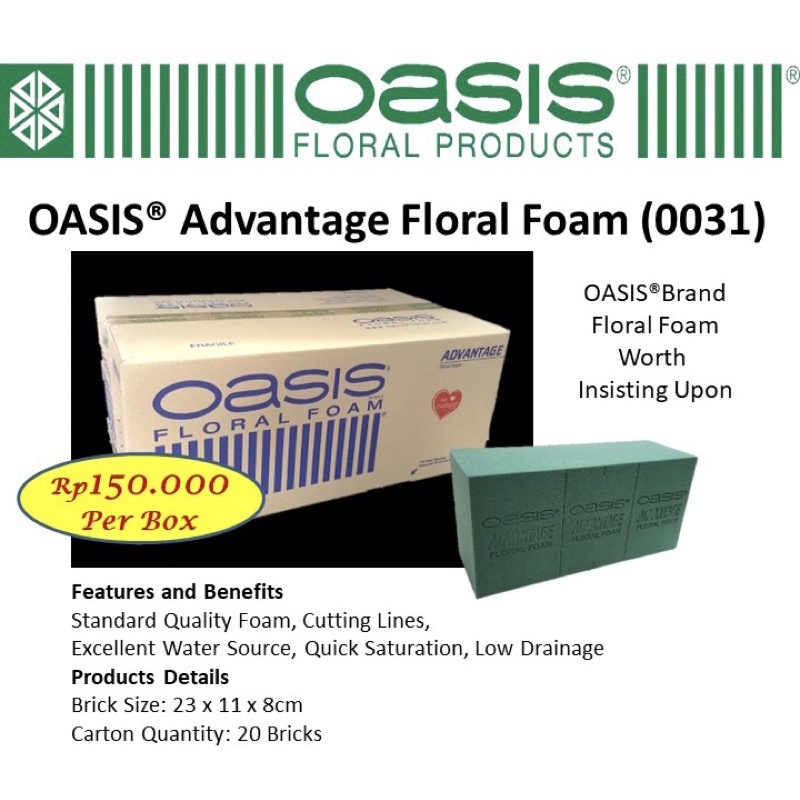 Jual OASIS Advantage Floral Foam 0031 Foam bunga Basah Kualitas Premium ...