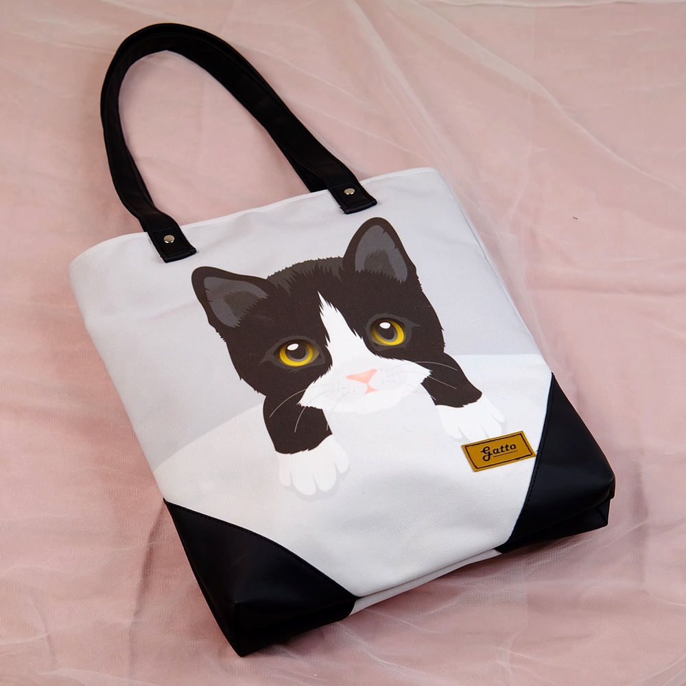 Jual Tas Tote Bag Wanita Motif Kucing / Tote Bag Premium Gatto / Tas ...