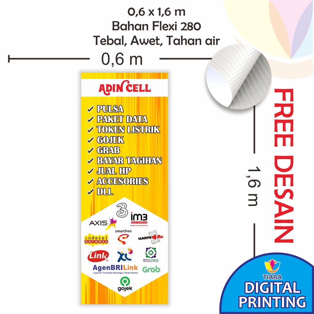 Jual Spanduk Counter HP Ukuran 0,6 m x 1,6 m (FREE DESAIN) | Shopee ...