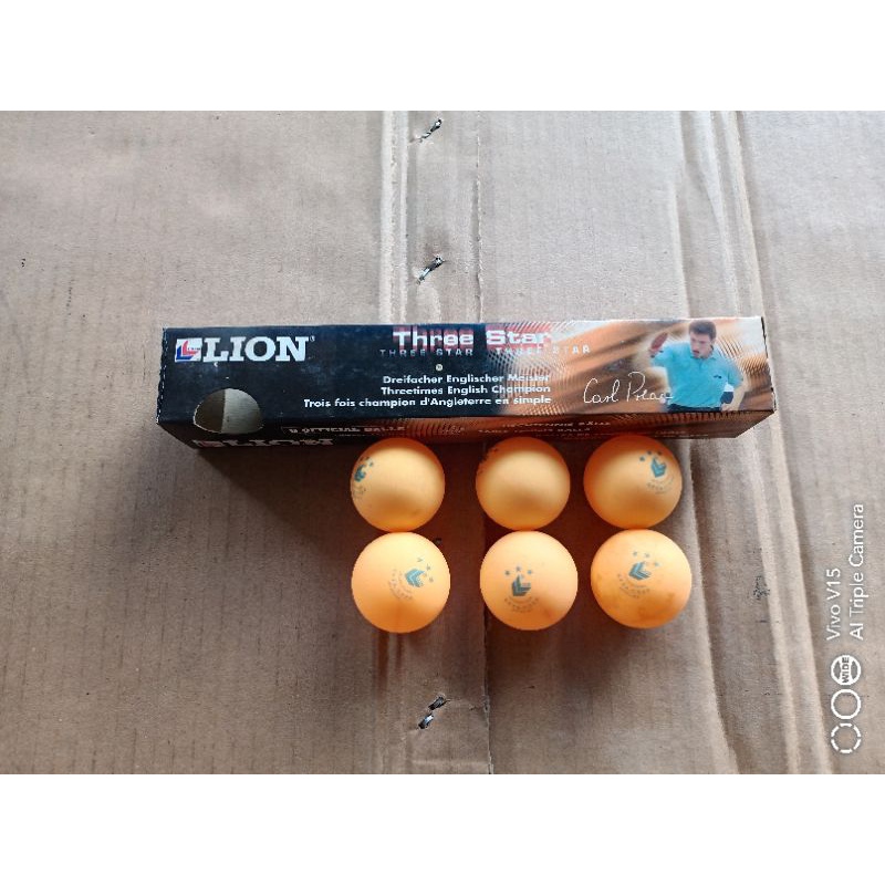 Jual Bola Ping Pong Tenis Meja Lion Three Star Per Kotak Isi 6 Bola ...