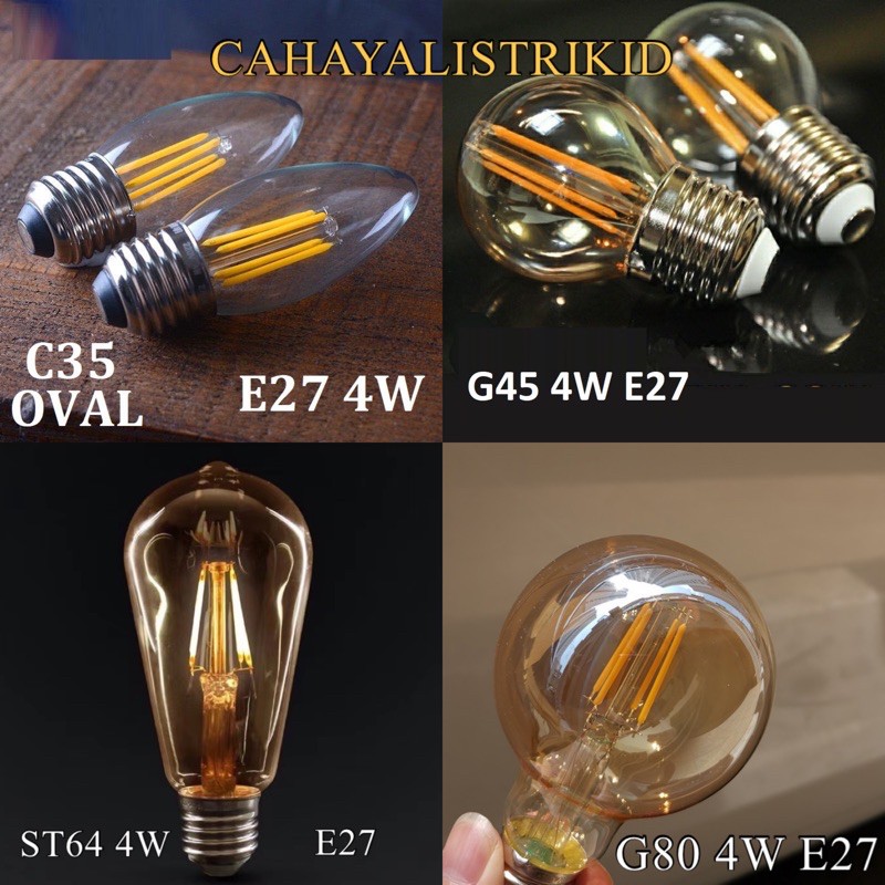 Jual BOHLAM LAMPU LED KUNING FILAMEN CAFE EDISON ST64 G45 G80 C35 4W 2W ...