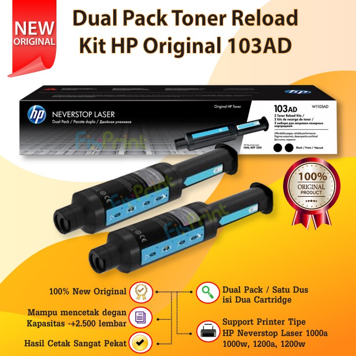 Jual Dual Pack Toner Reload Kit HP Original 103AD W1103AD Cartridge ...