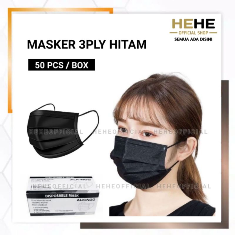 Jual Masker Hitam Masker Biru 3 PLY isi 50 Pcs PER BOX Disposable Mask ...