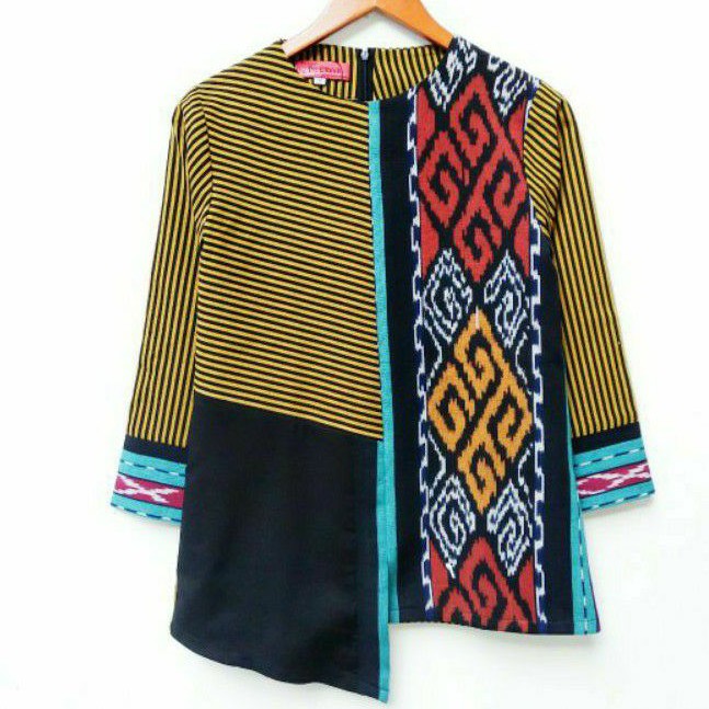 Jual baju batik mix lurik blus tenun baju lurik wanita baju tenun wanita seragam kantor tenun ...