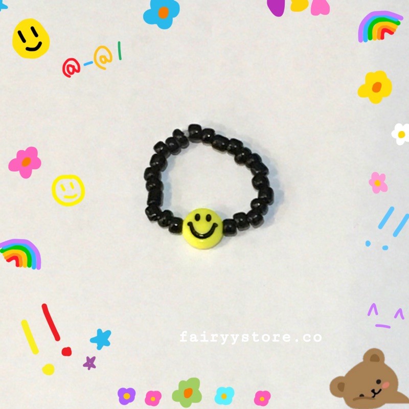 Jual cincin smile face beaded ring korean style smiley face | Shopee ...