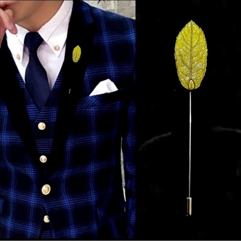 Jual Metal Gold Leaves Leaf Lapel Pin Bros Jas Kameja Tuxedo Mens Pria ...