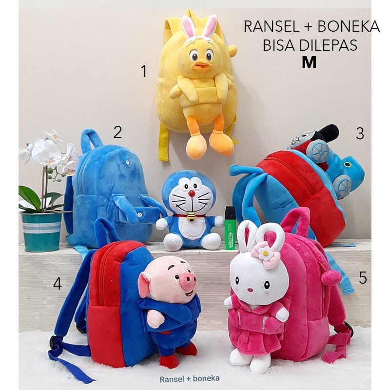 Jual Tas Ransel + Boneka Piyo Duck Doraemon Thomas Pig Rabbit boneka ...