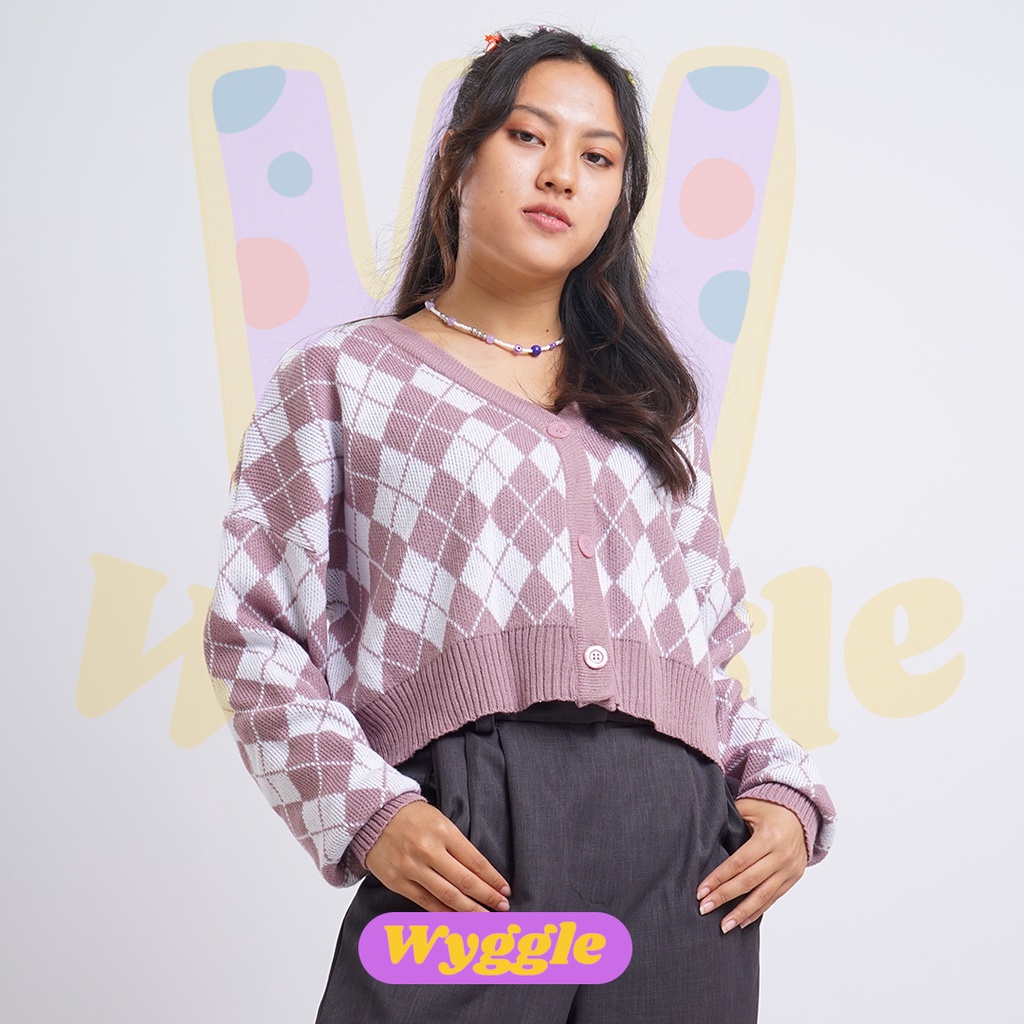 Jual Wyggle - Luna Crop Cardigan rajut atasan cardigan motif wajik (100% Knitting) | Shopee ...