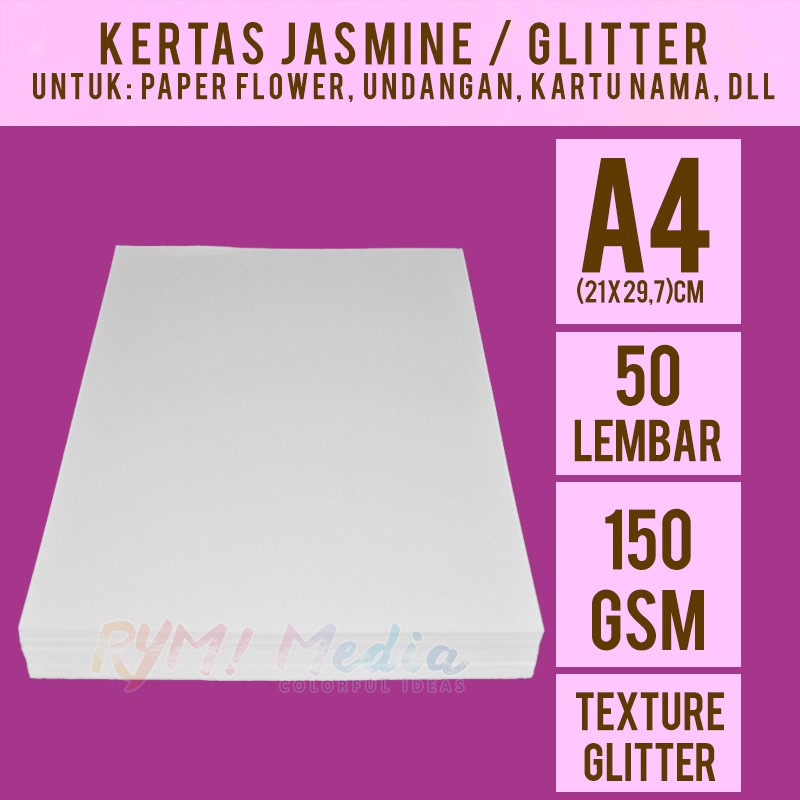 Jual Jasmine Glitter 150 gsm A4 isi 50 lembar - Kertas Jasmine Glitter Putih A4 150 gram Kertas ...