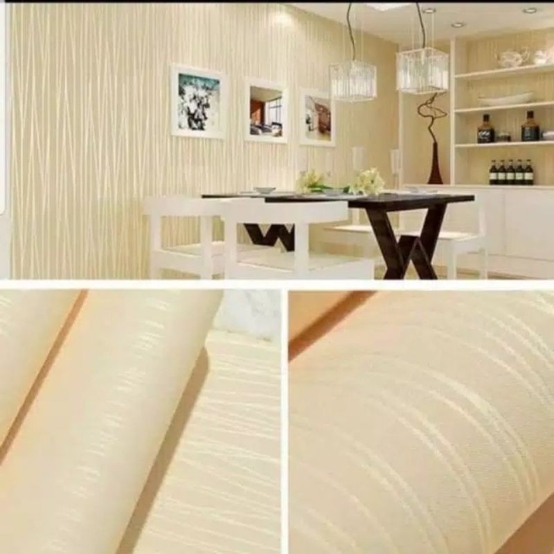 Jual Wallpaper Sticker Dinding Motif Salur Kream Polos Dan Timbul Mewah Elegan | Shopee Indonesia