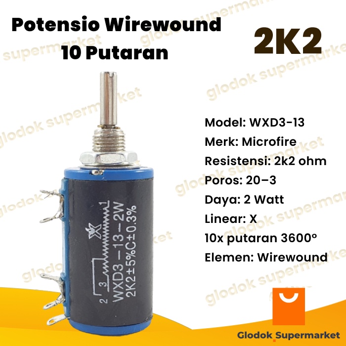 Jual Potensio Wirewound 10 Putaran WXD313 2W 2k2 Microfire Multiturn ...