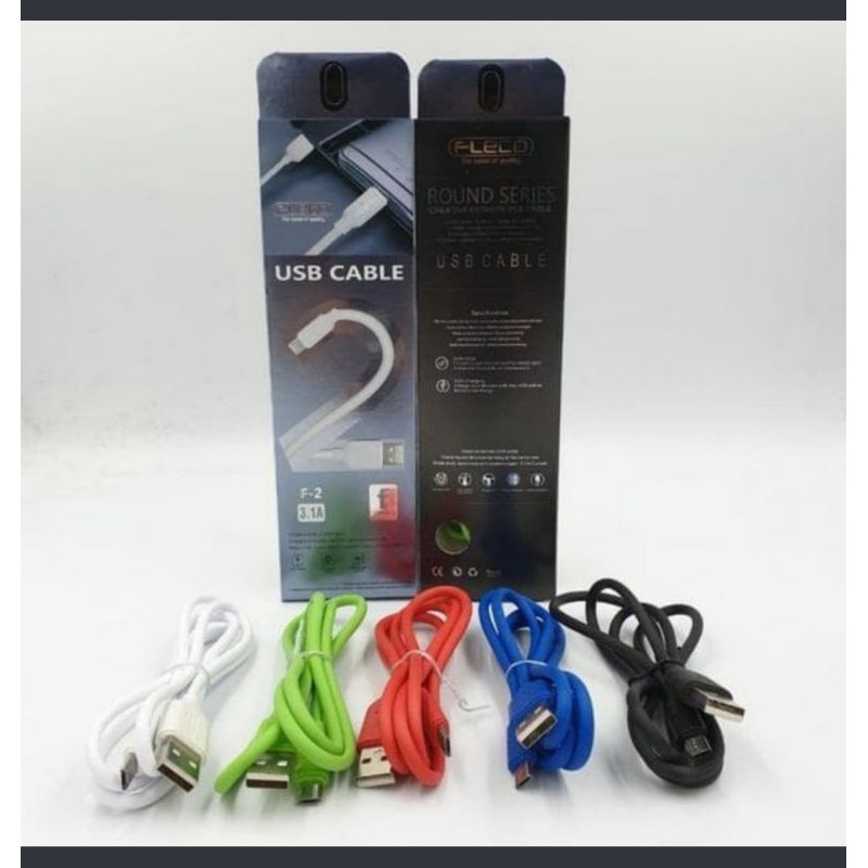 Jual KABEL DATA FLECO F1 GEPENG F2 BULAT MIKRO USB 1M FAST CHARGING 3 ...