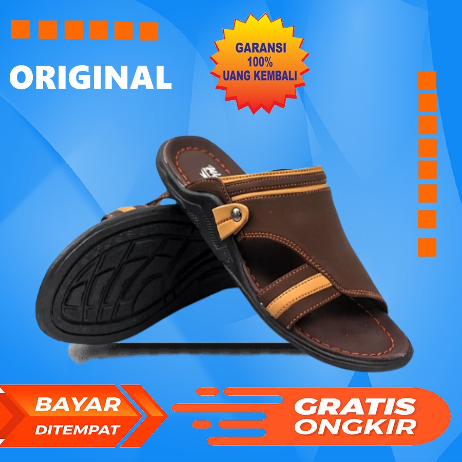 Jual COD Sendal kulit pria dewasa bapak bapak slide R-03 hitam mocca ...